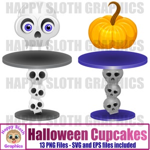 Halloween Cupcakes Clipart Set, Personal and Commercial Use Vector Food ...