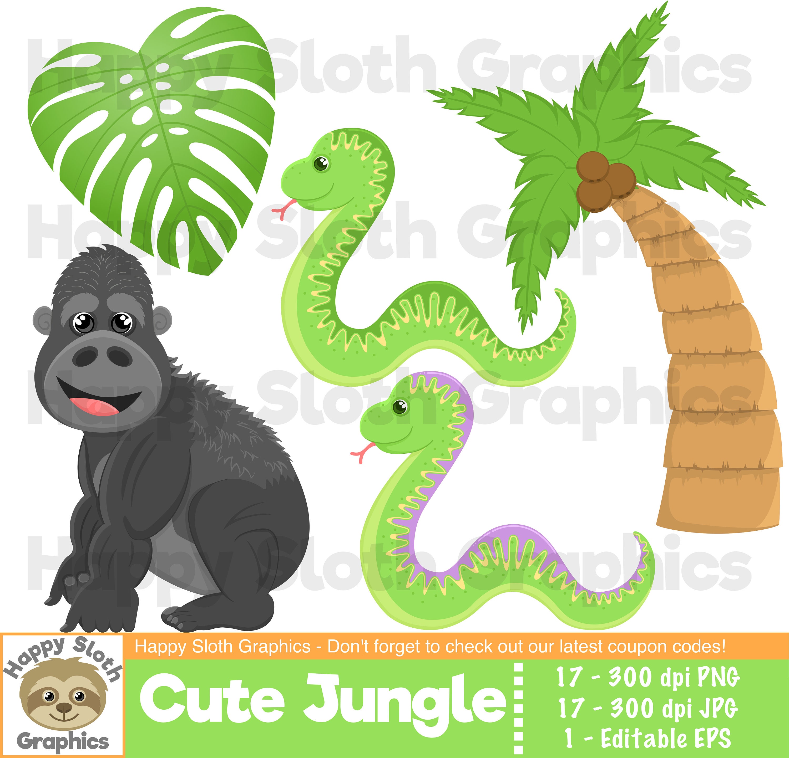 Cute Jungle Clipart Set, Personal and Commercial Use Vector African ...