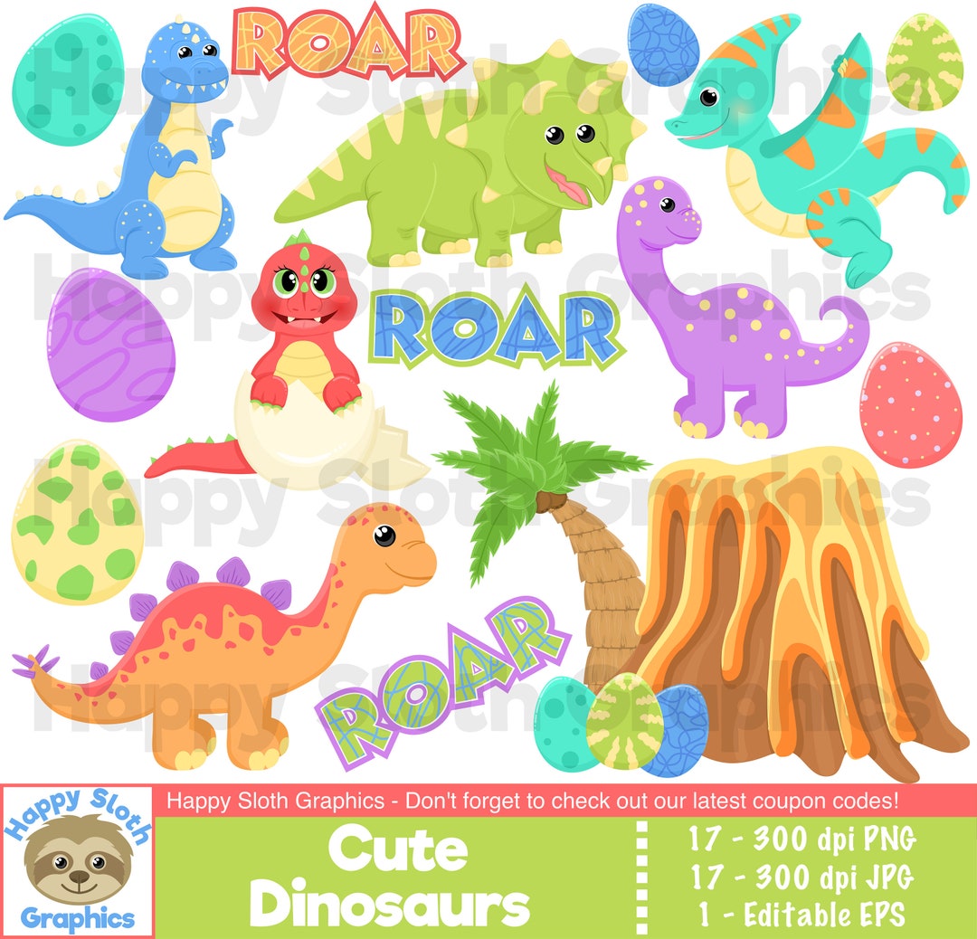 Cute Dinosaurs Clipart Set Personal and Commercial Use Vector - Etsy