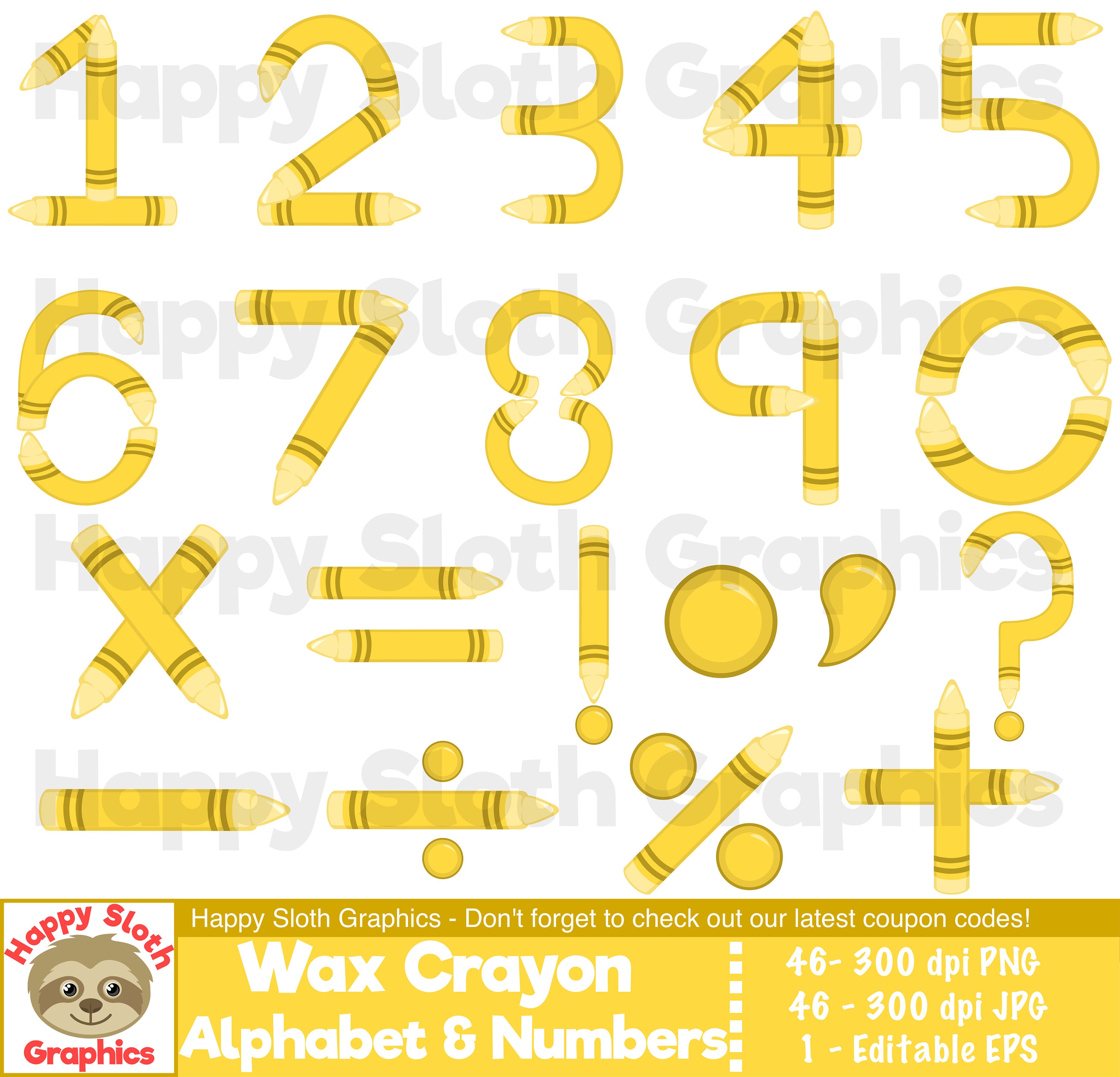 Yellow Wax Crayon Alphabet Clipart Set Personal and - Etsy