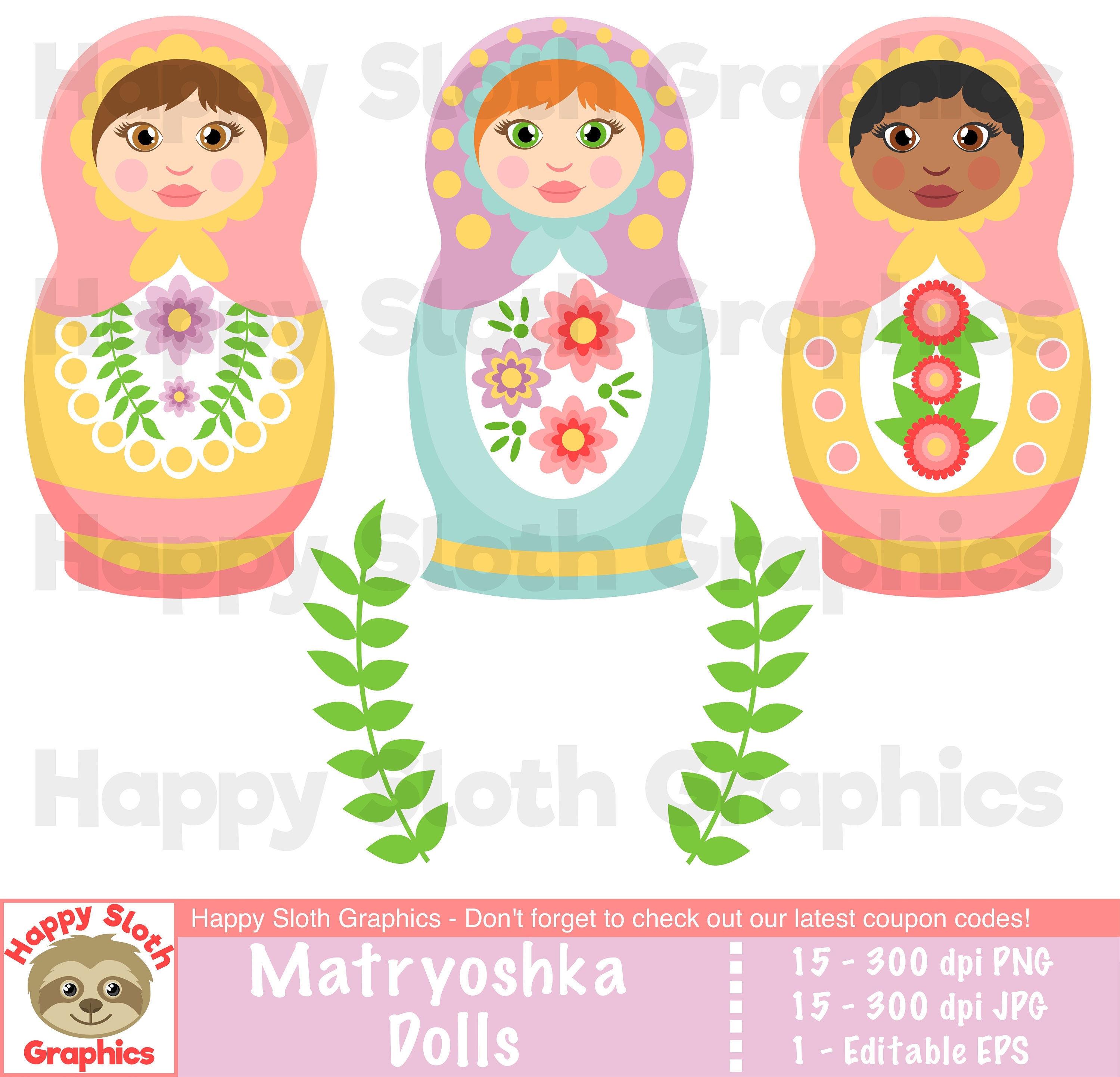 Matryoshka Dolls Pastel Clipart Set, Personal and Commercial Use Vector ...