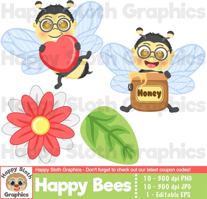 Happy Bees Clipart Set Personal and Commercial Use Vector - Etsy