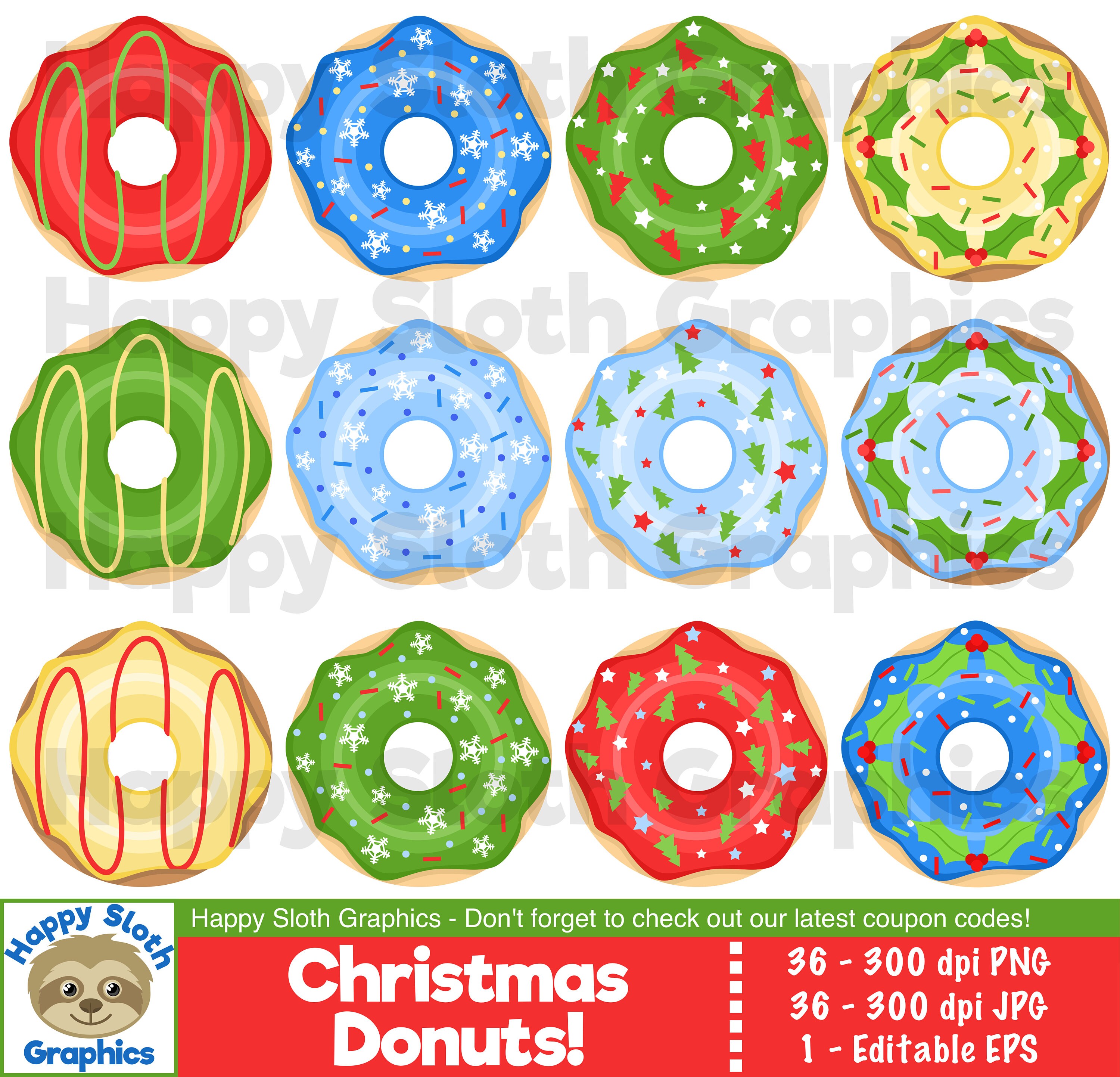 Delicious Christmas Donuts Clipart Set, Personal and Commercial Use ...