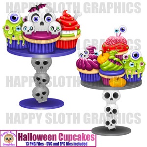 Halloween Cupcakes Clipart Set, Personal and Commercial Use Vector Food ...