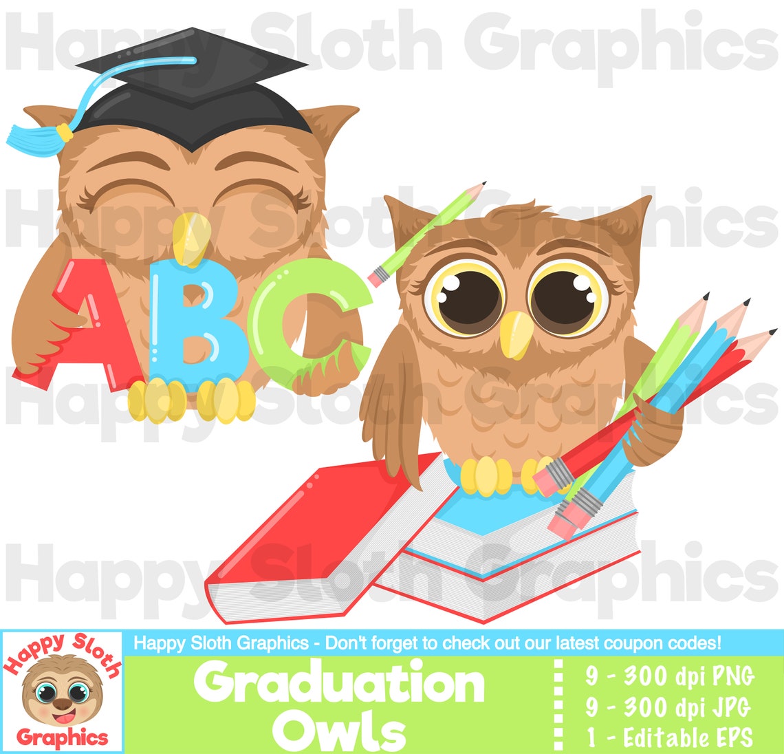 Graduation Owls Clipart Set, Personal and Commercial Use Vector School ...
