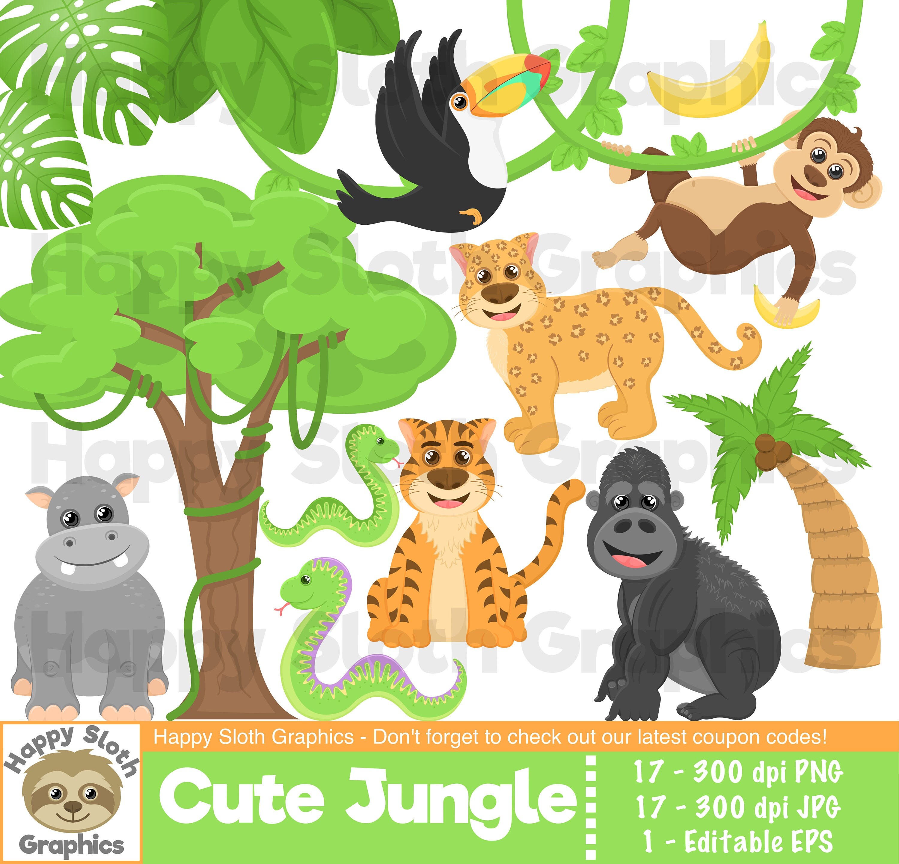 Cute Jungle Clipart Set, Personal and Commercial Use Vector African ...