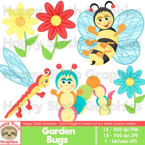 Garden Bugs Clipart Set, Personal and Commercial Use Vector Flowers ...