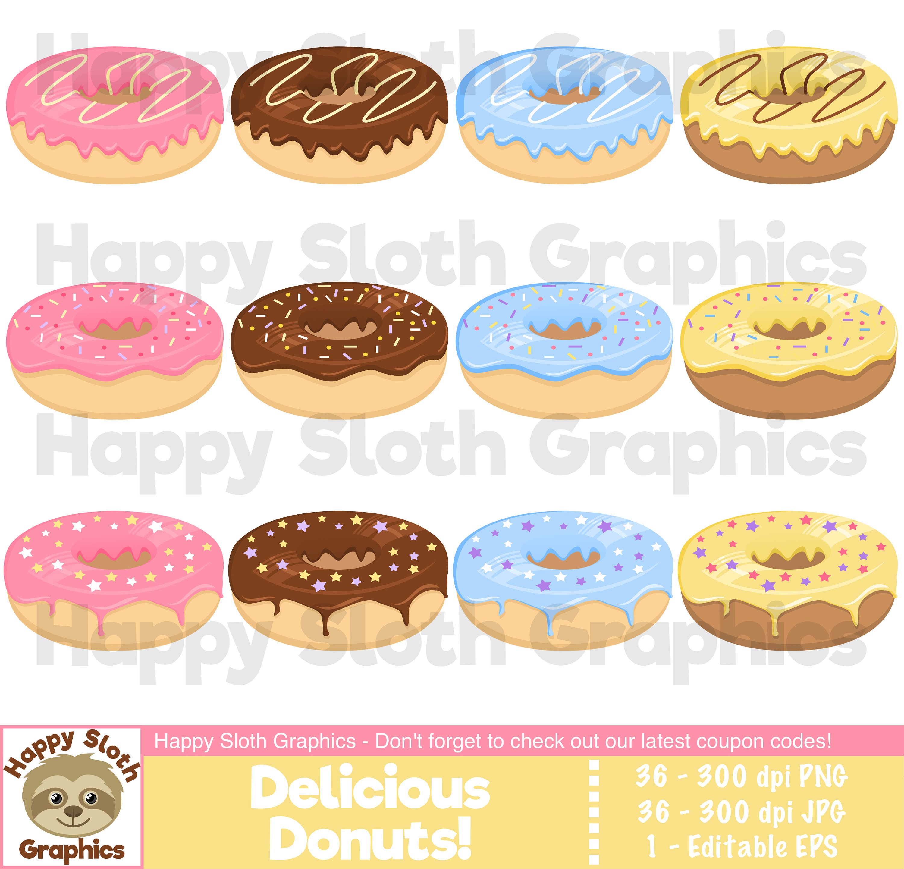 Delicious Donuts Clipart Set, Personal and Commercial Use Vector Coffee ...