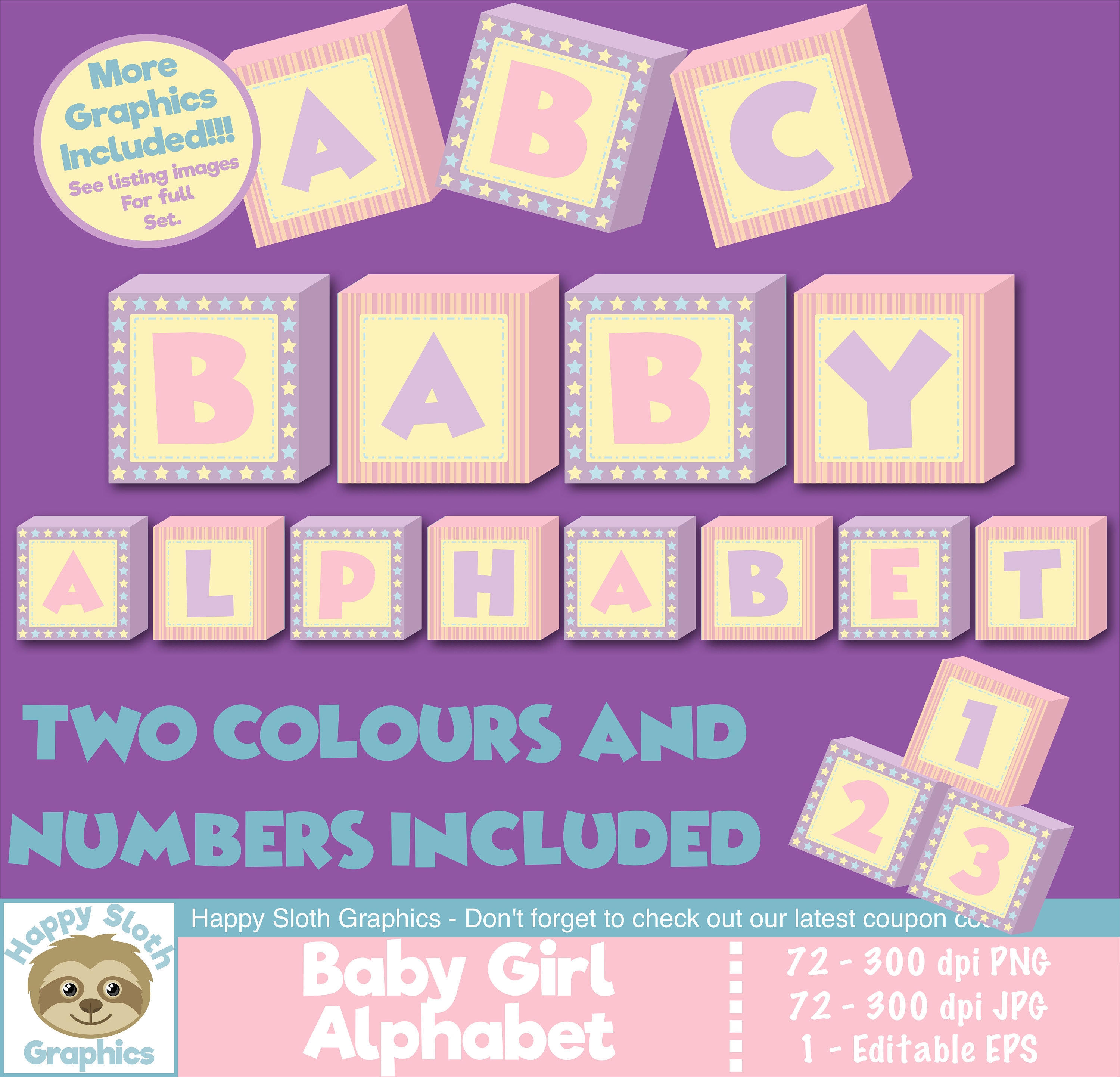 Baby Girl Alphabet Block Clipart Set, Personal and Commercial Use ...