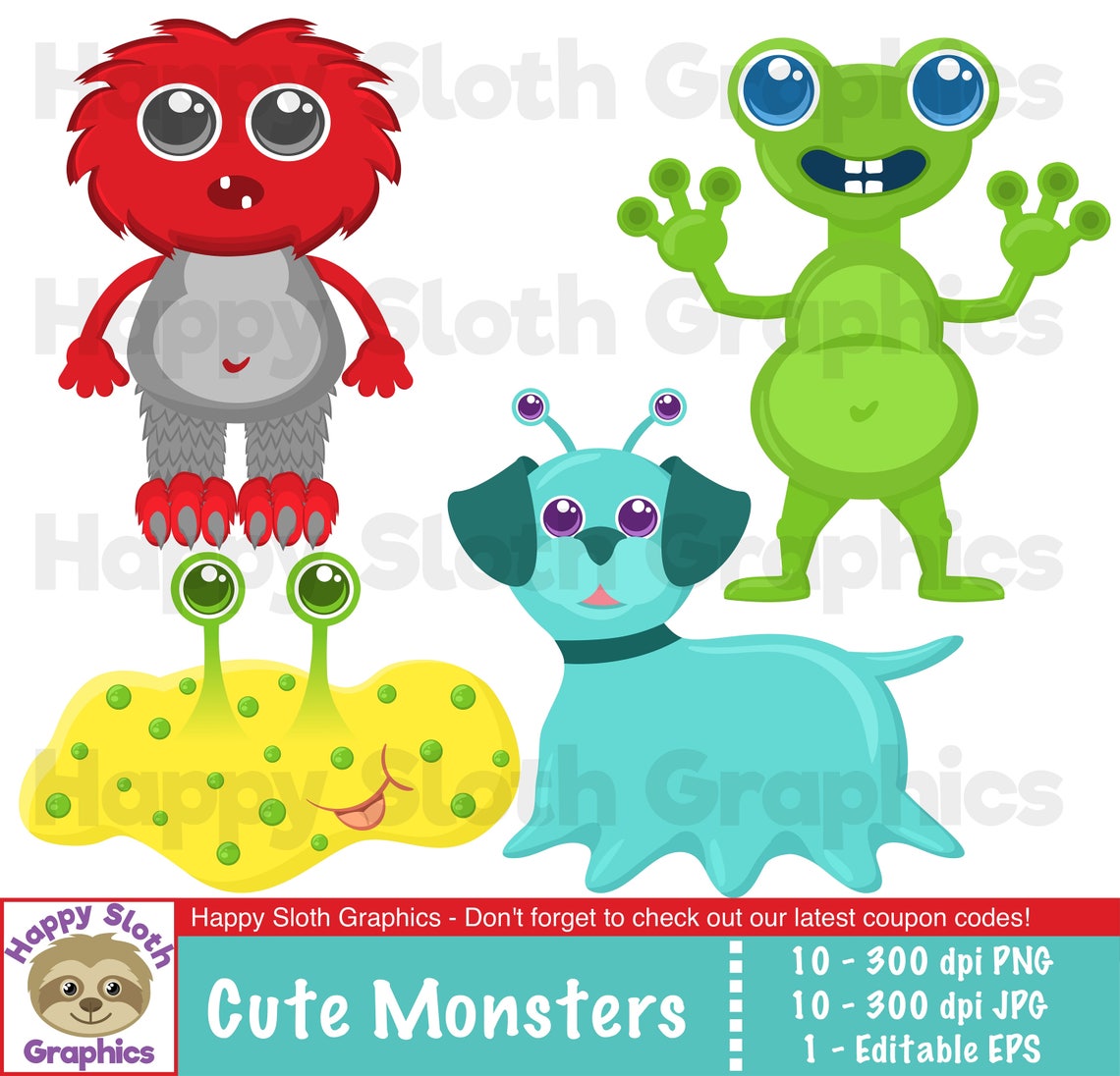Cute Monsters clipart set personal and commercial use vector | Etsy
