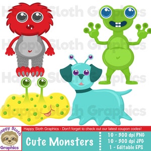 Cute Monsters Clipart Set, Personal and Commercial Use Vector Digital ...