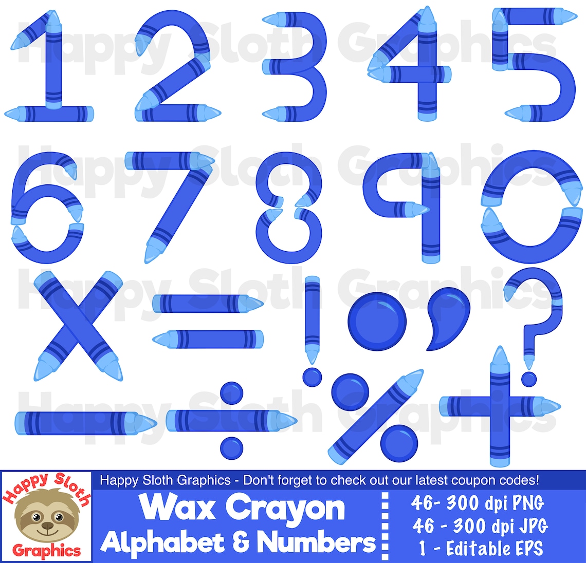 Blue Wax Crayon Alphabet clipart set personal and commercial | Etsy