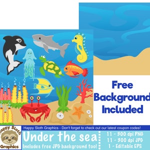 Under the Sea Clipart Set, Personal and Commercial Use Vector Sealife ...