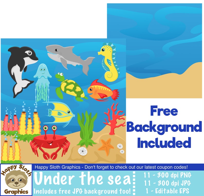 Under the Sea Clipart Set, Personal and Commercial Use Vector Sealife ...
