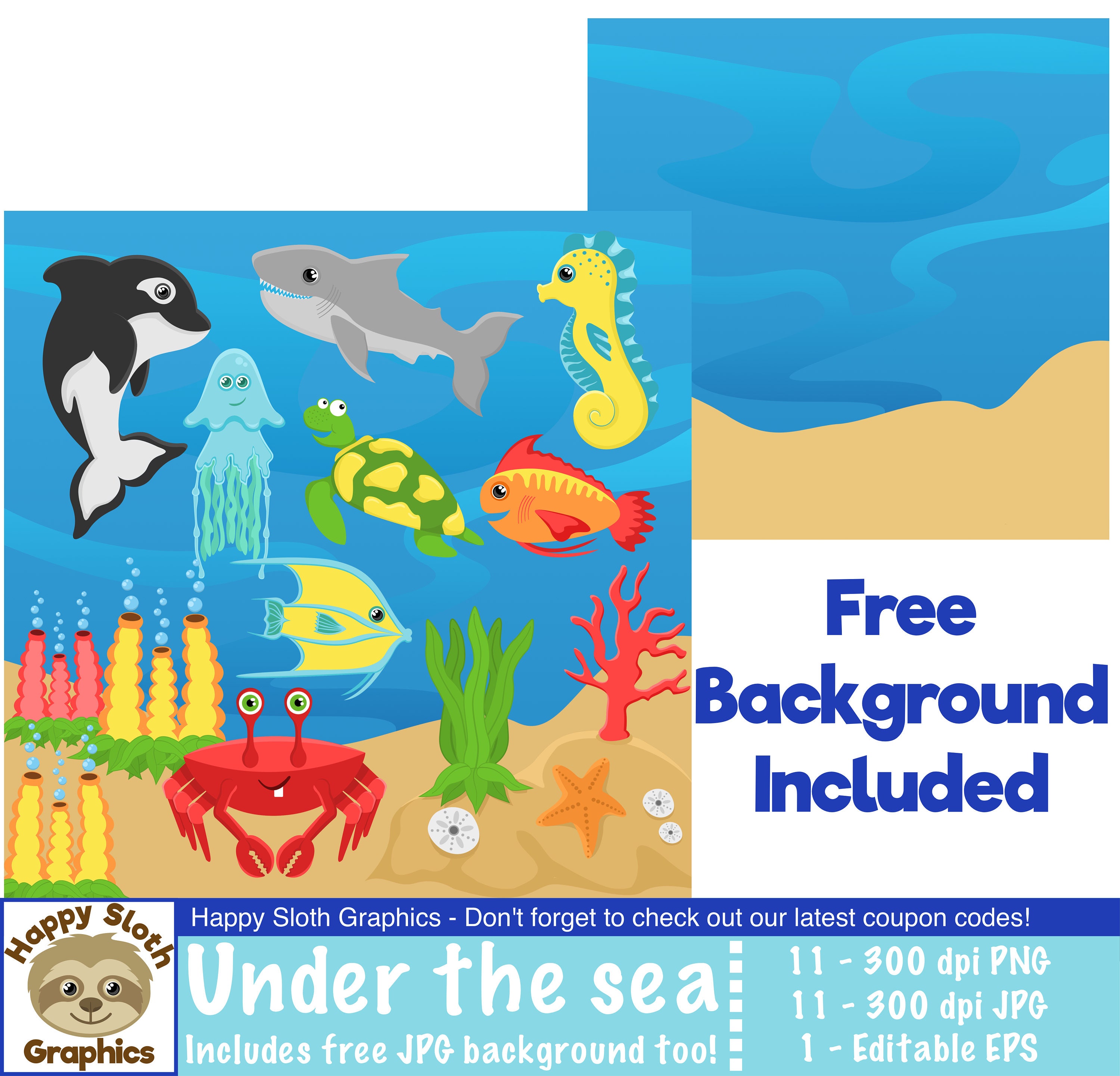 Under the Sea Clipart Set, Personal and Commercial Use Vector Sealife ...