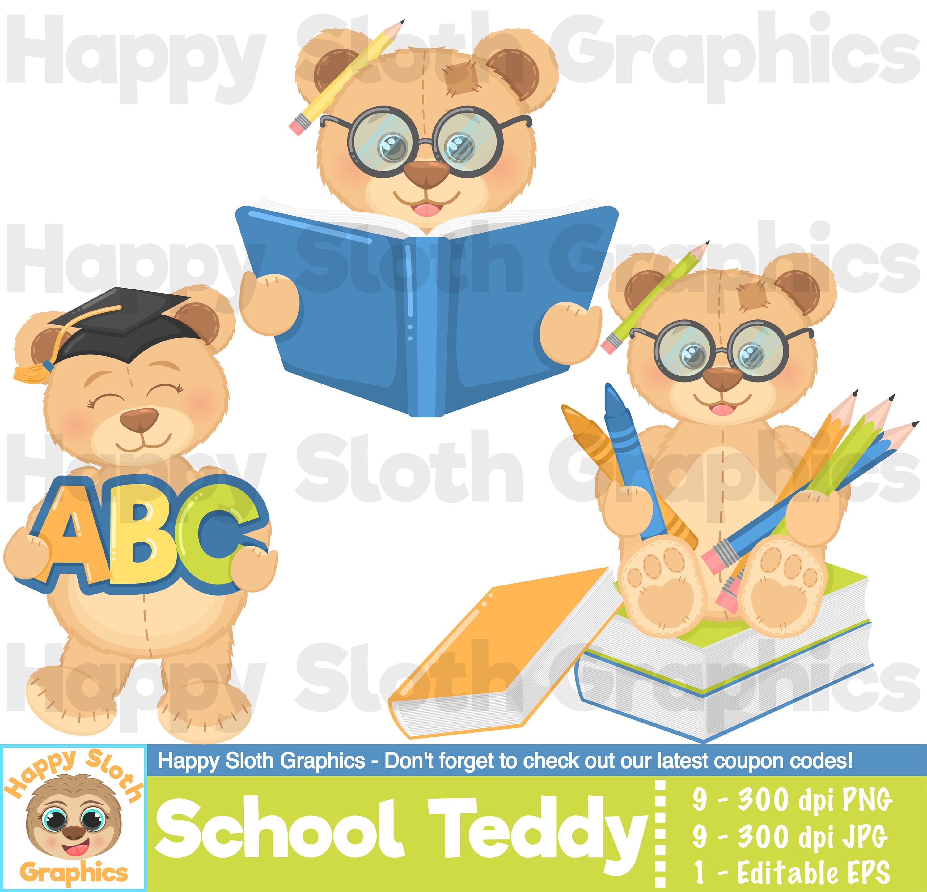School Teddy Clipart Set Personal and Commercial Use Vector - Etsy