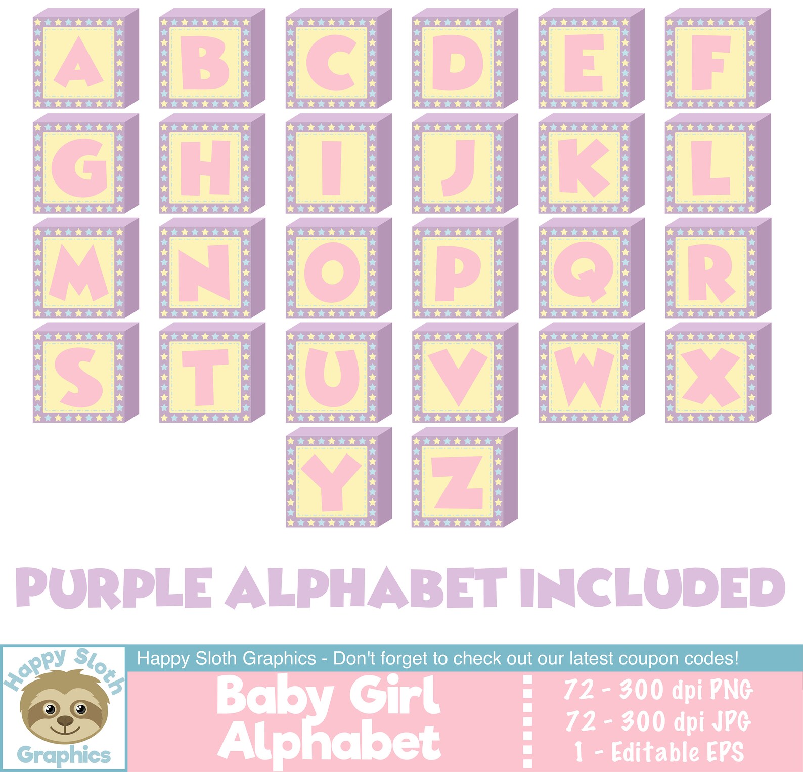 Baby Girl Alphabet Block Clipart Set, Personal and Commercial Use ...