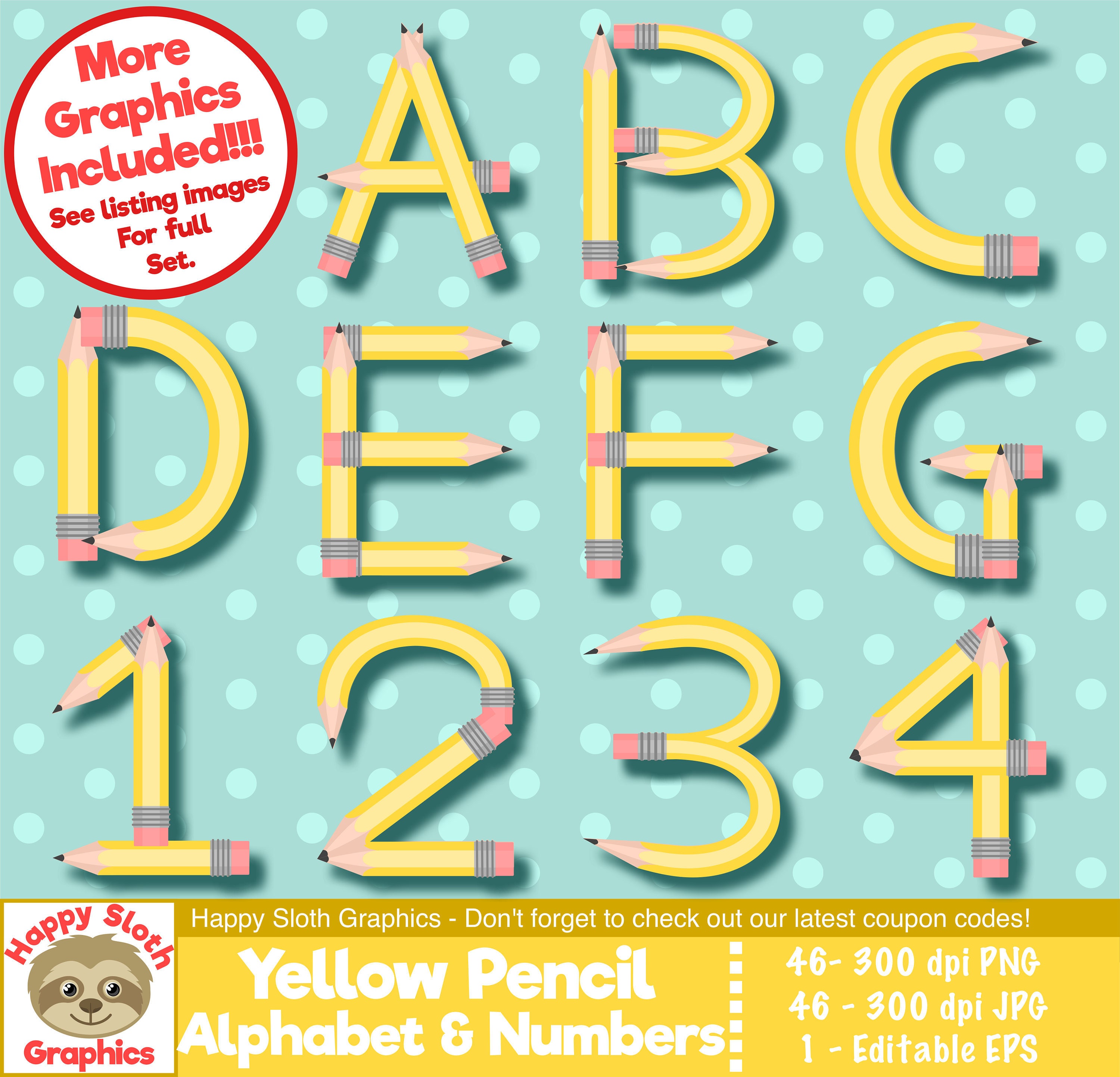 Yellow pencil Alphabet clipart set personal and commercial | Etsy