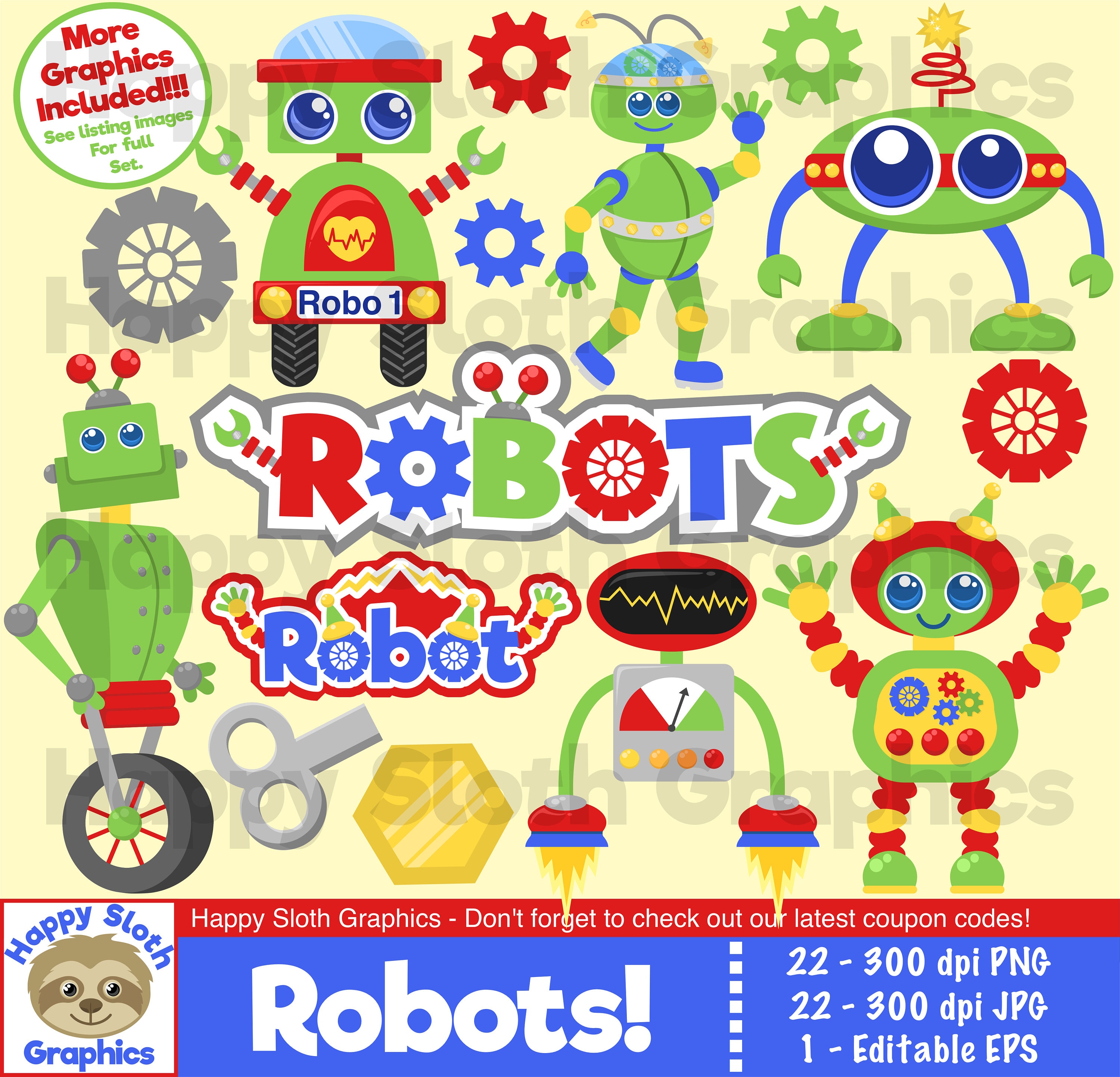 Robots Clipart Set, Personal and Commercial Use Robot Vector Robotic ...