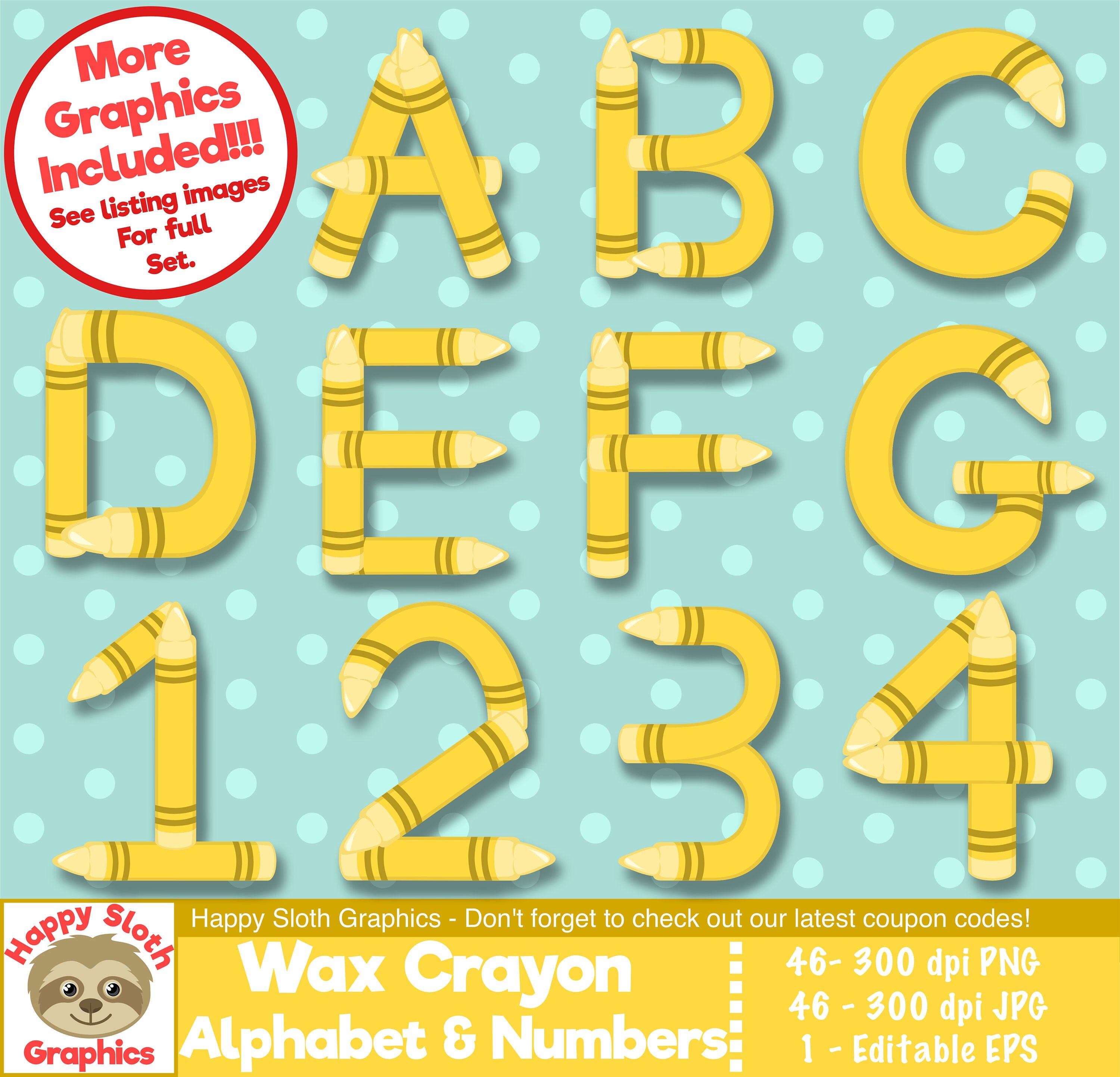 Yellow Wax Crayon Alphabet Clipart Set Personal and - Etsy