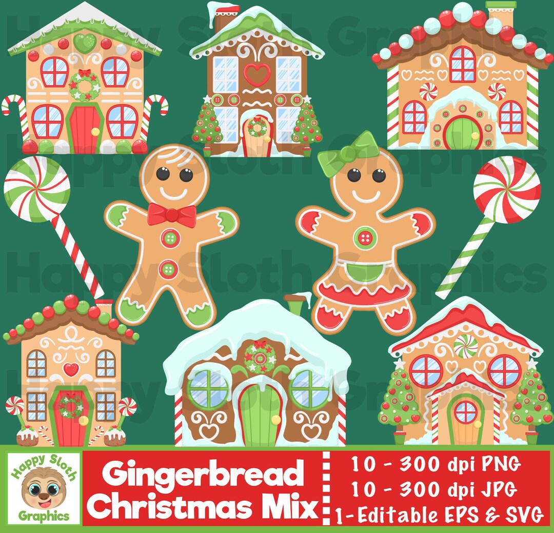Gingerbread Clipart Mix Set, Personal and Commercial Use Vector, Xmas ...