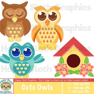 Cute Owls Clipart Set, Personal and Commercial Use Vector Owls Digital ...
