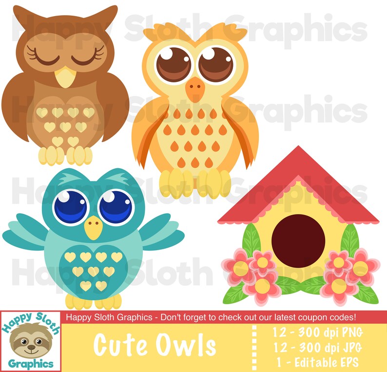 Cute Owls Clipart Set Personal and Commercial Use Vector Owls - Etsy