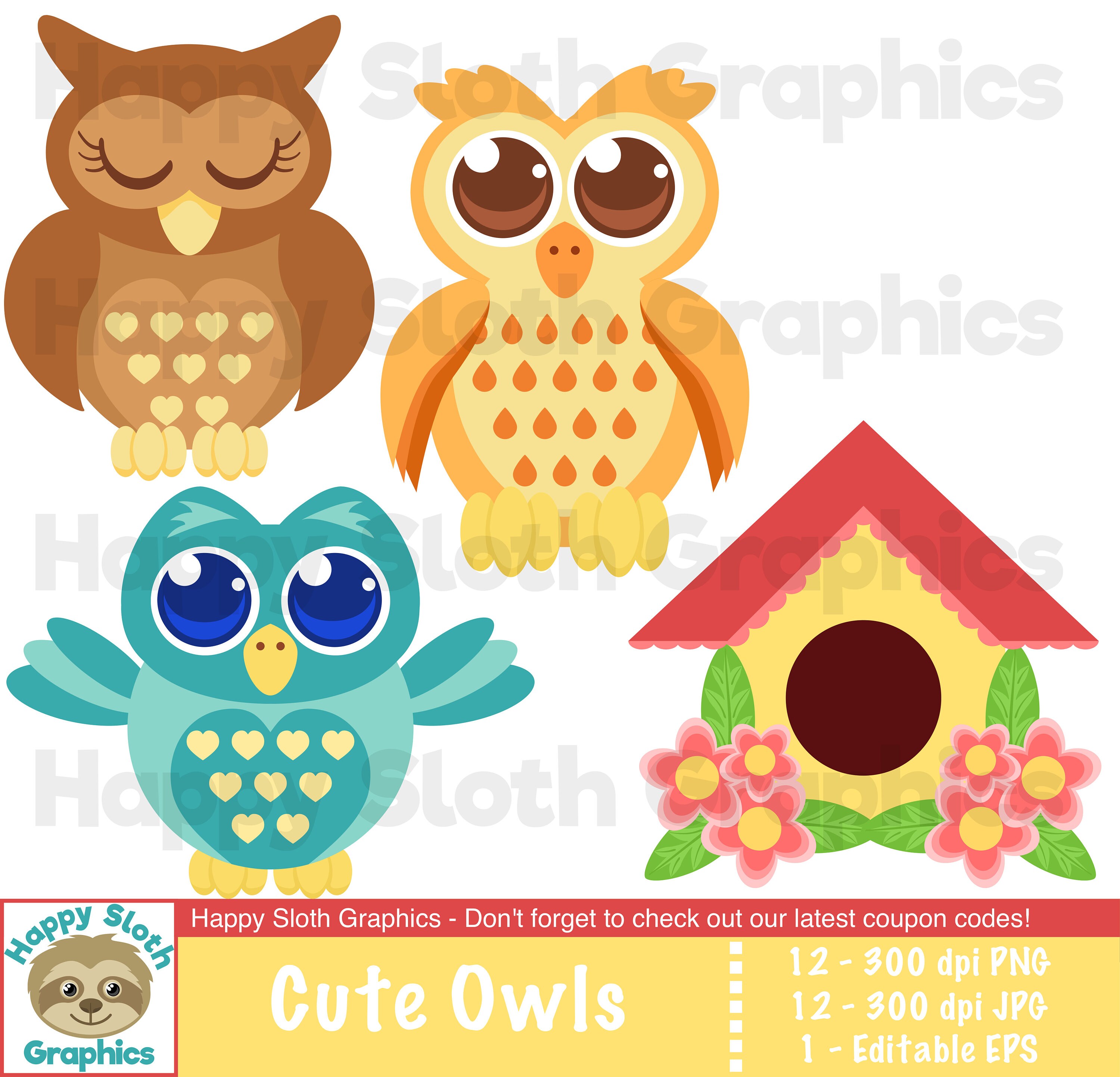 Cute Owls Clipart Set Personal and Commercial Use Vector Owls - Etsy