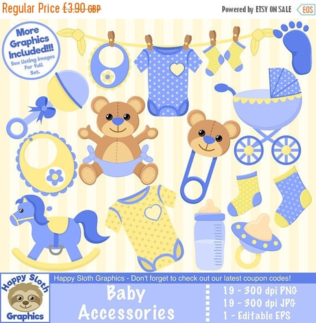 Baby Boy Accessories Clipart Set, Personal and Commercial Use Vector ...