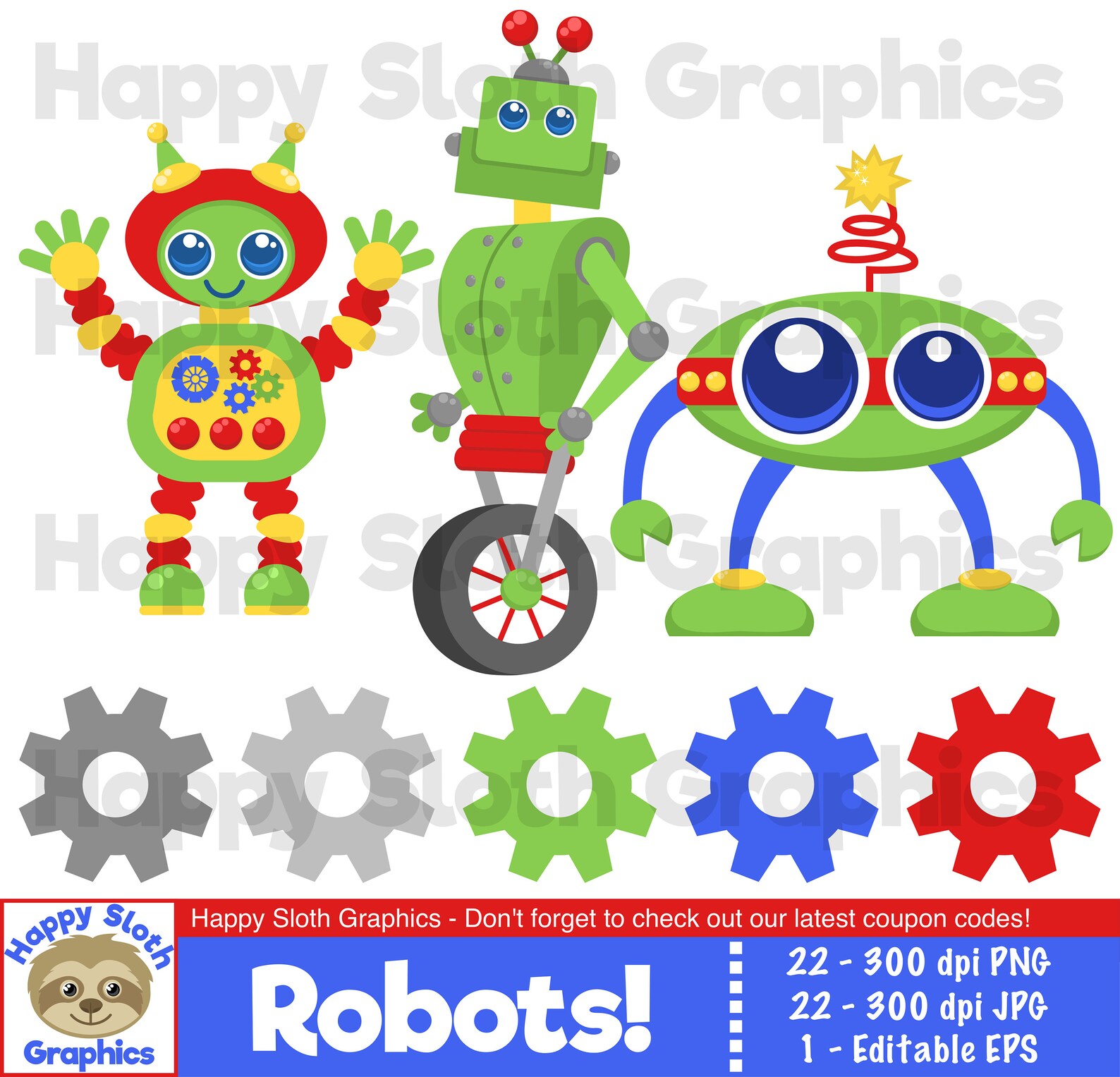 Robots Clipart Set, Personal and Commercial Use Robot Vector Robotic ...