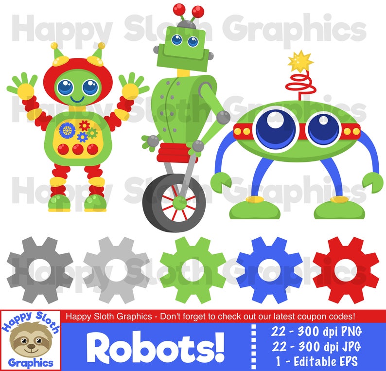 Robots Clipart Set, Personal and Commercial Use Robot Vector Robotic ...