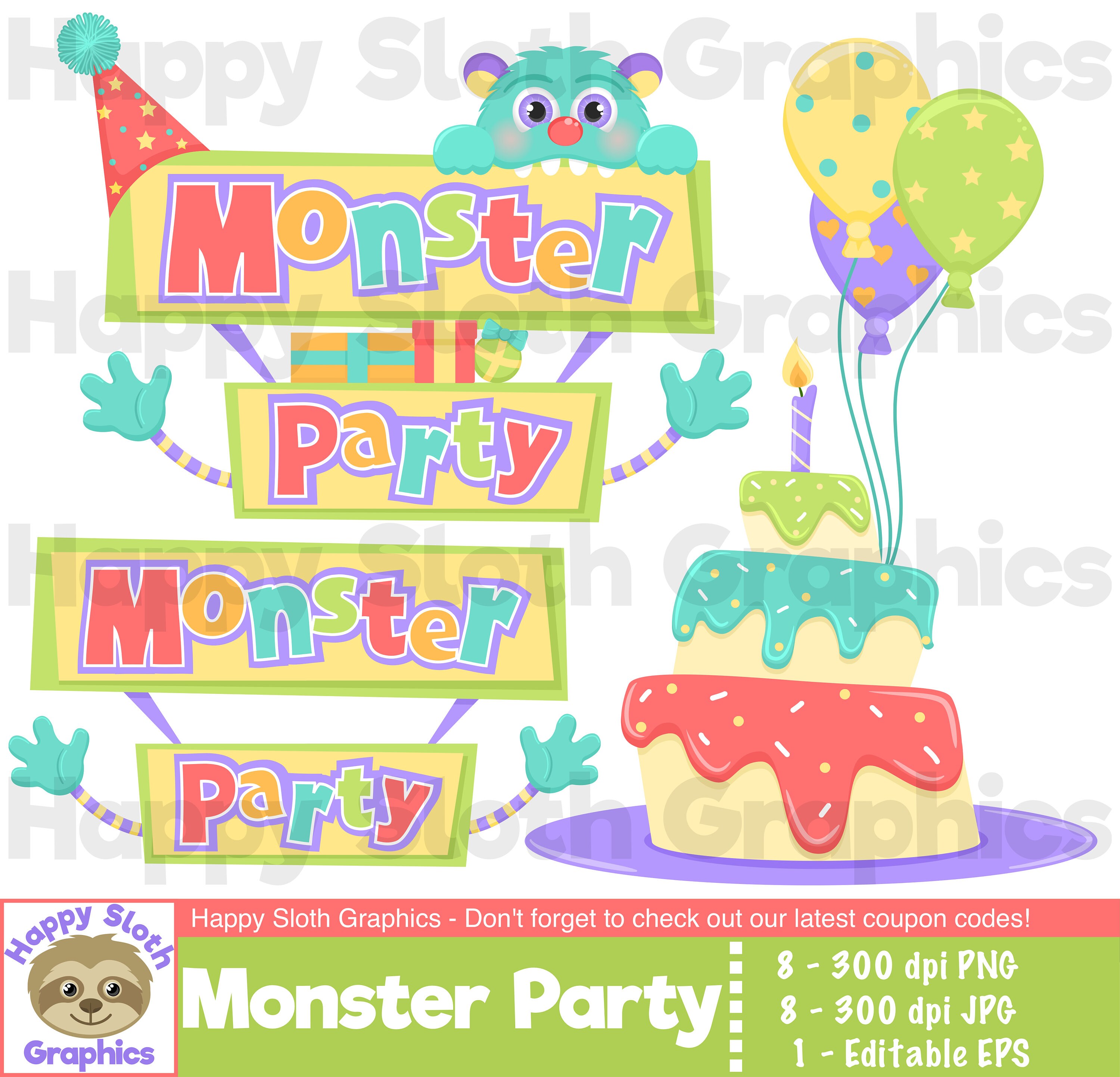 Monster Party Clipart Set Personal and Commercial Use Vector - Etsy ...