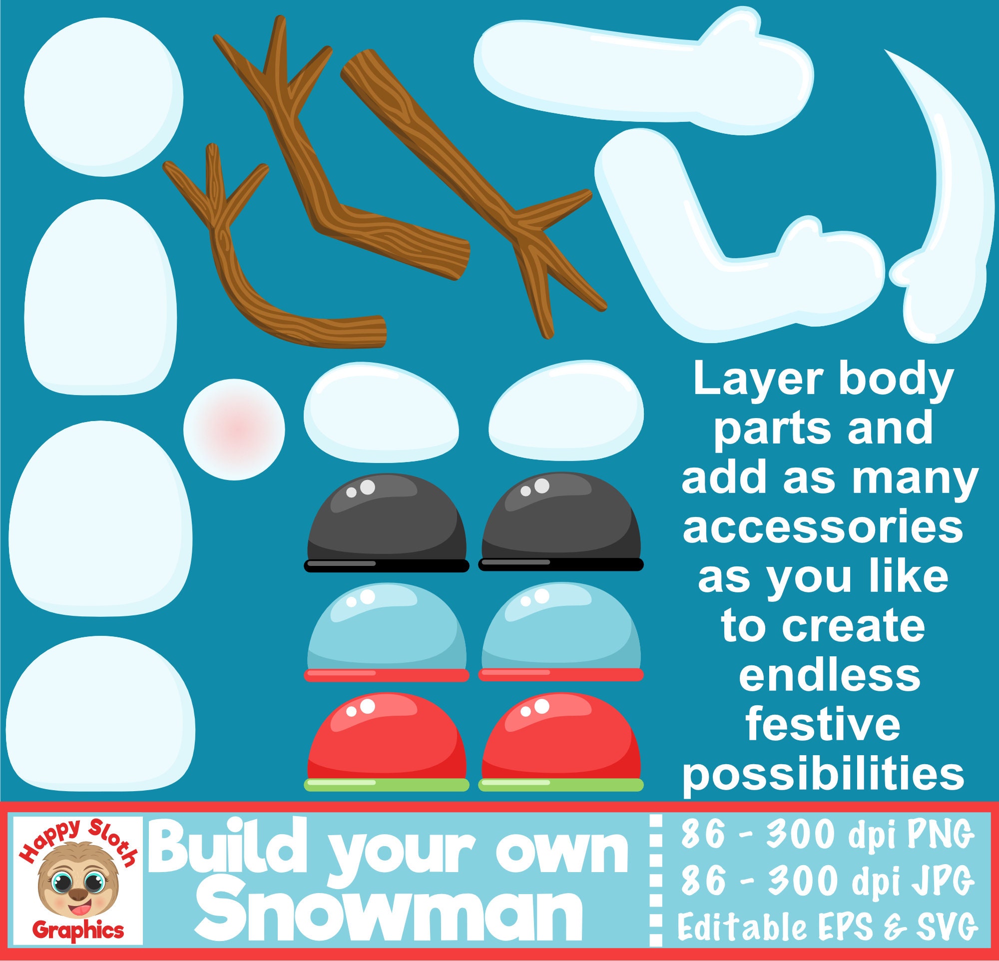 Mix and Match Snowman Family Clipart Set, Personal and Commercial Use ...