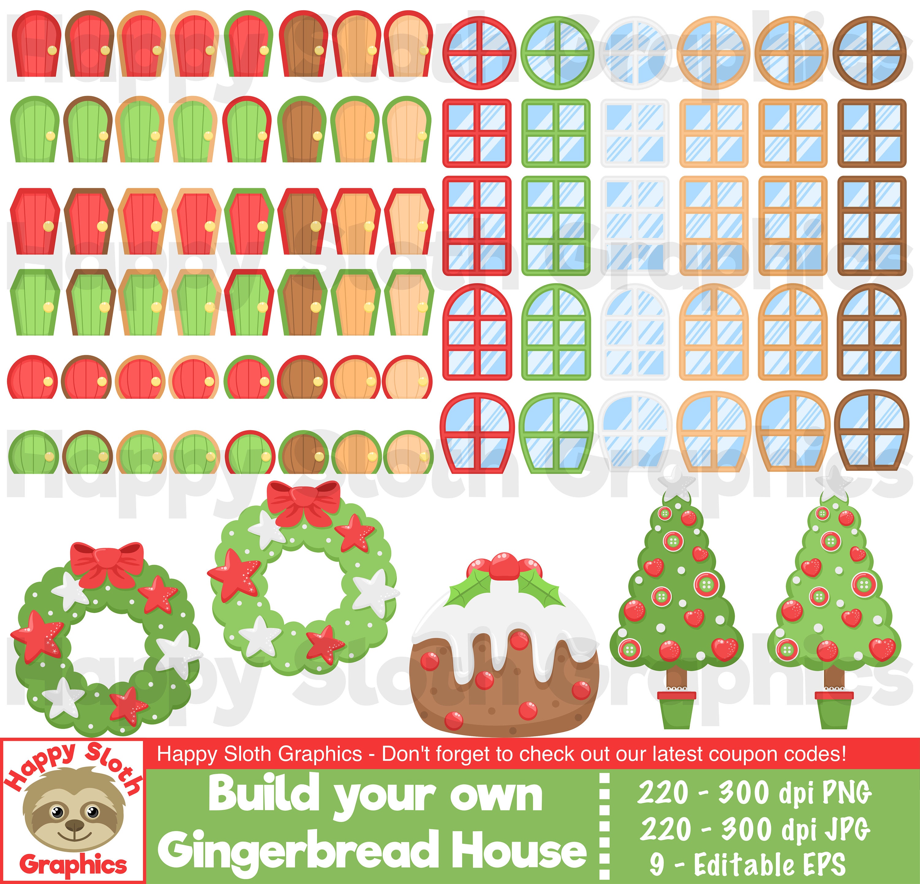 Mix and Match Gingerbread House Clipart Set Personal and | Etsy