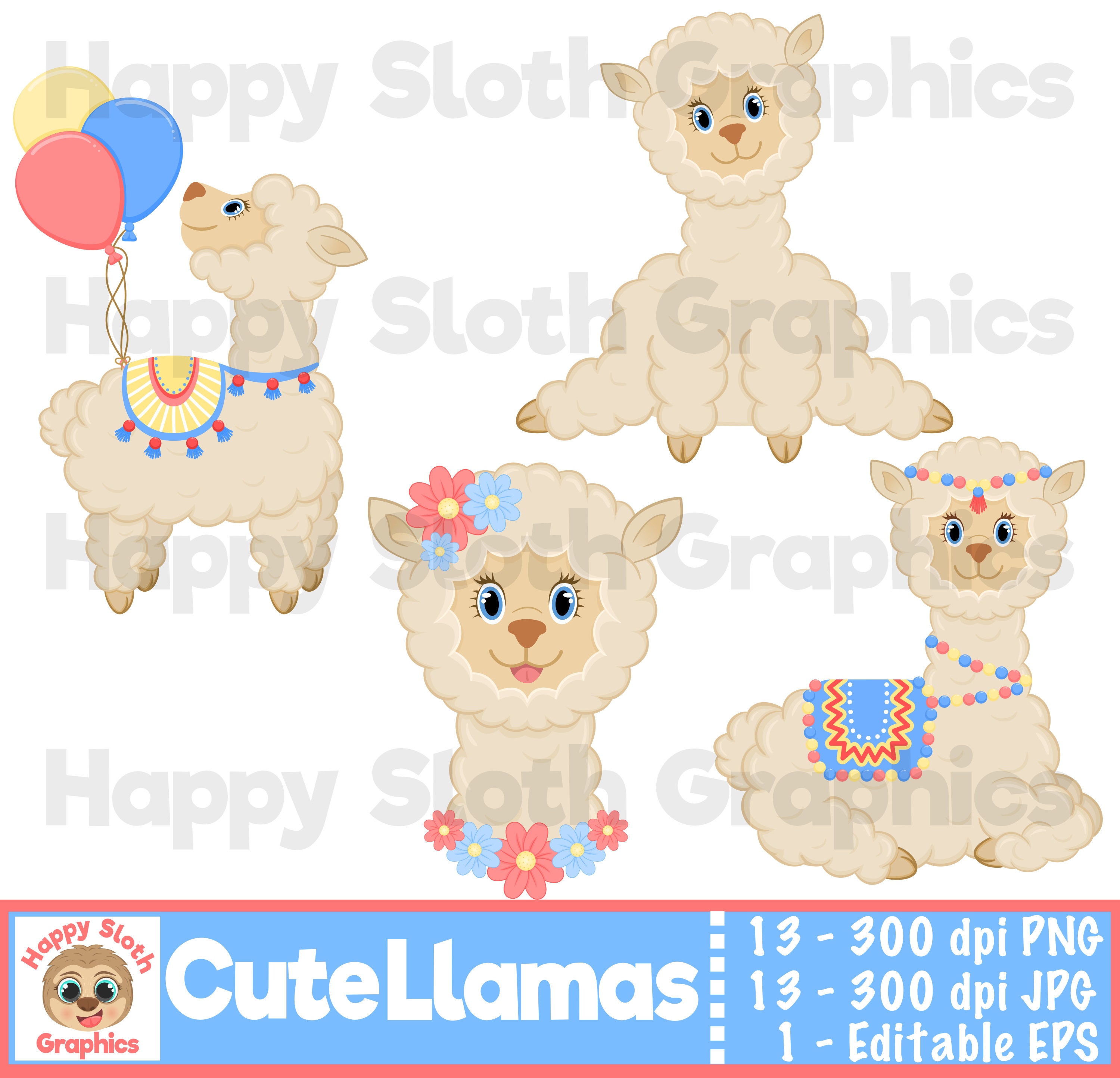 Cute Llama Clipart Set, Personal and Commercial Use Vector Alpaca ...