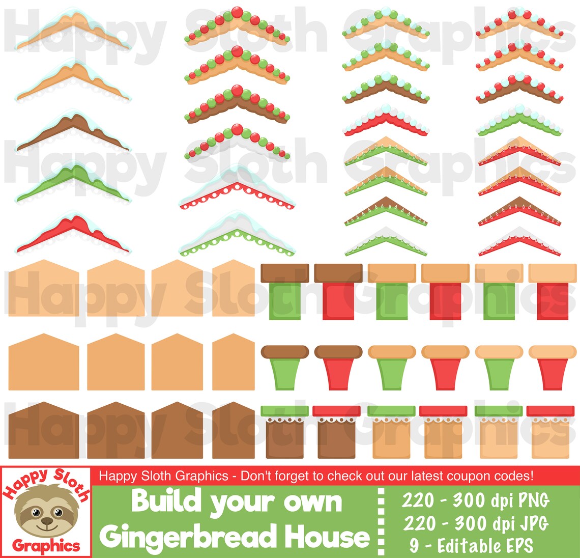 Mix and Match Gingerbread House Clipart Set Personal and | Etsy