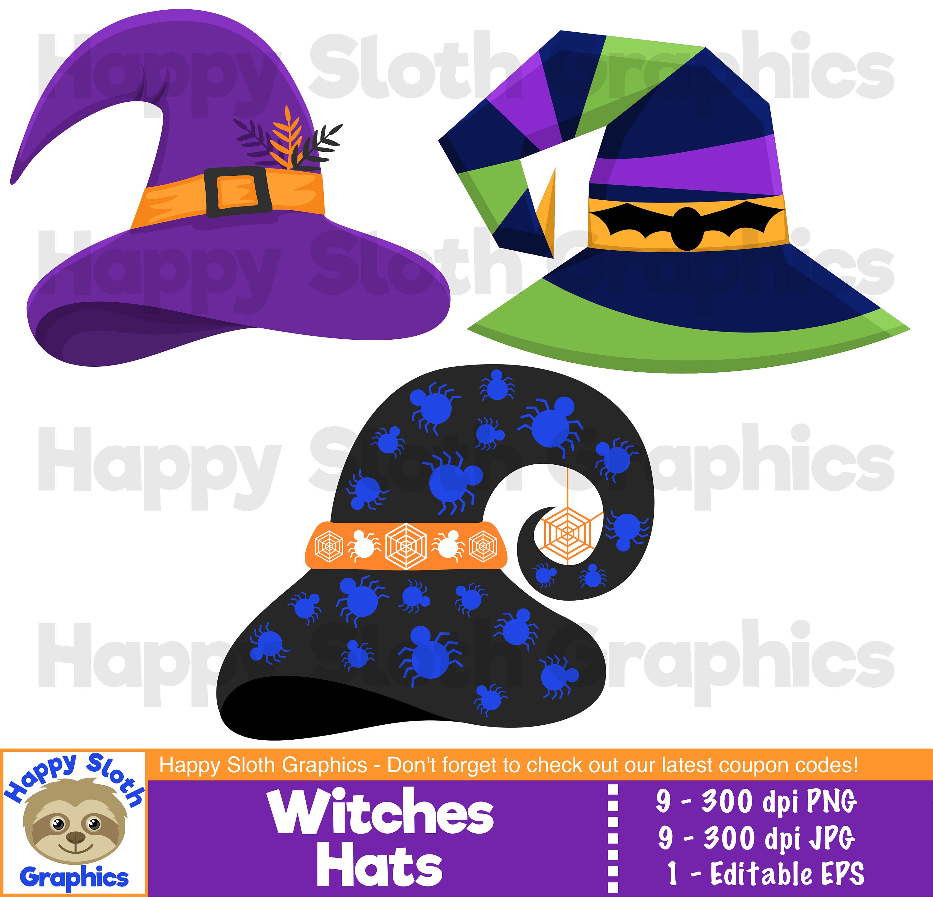 Halloween Witches Hats Clipart Set Personal and Commercial - Etsy