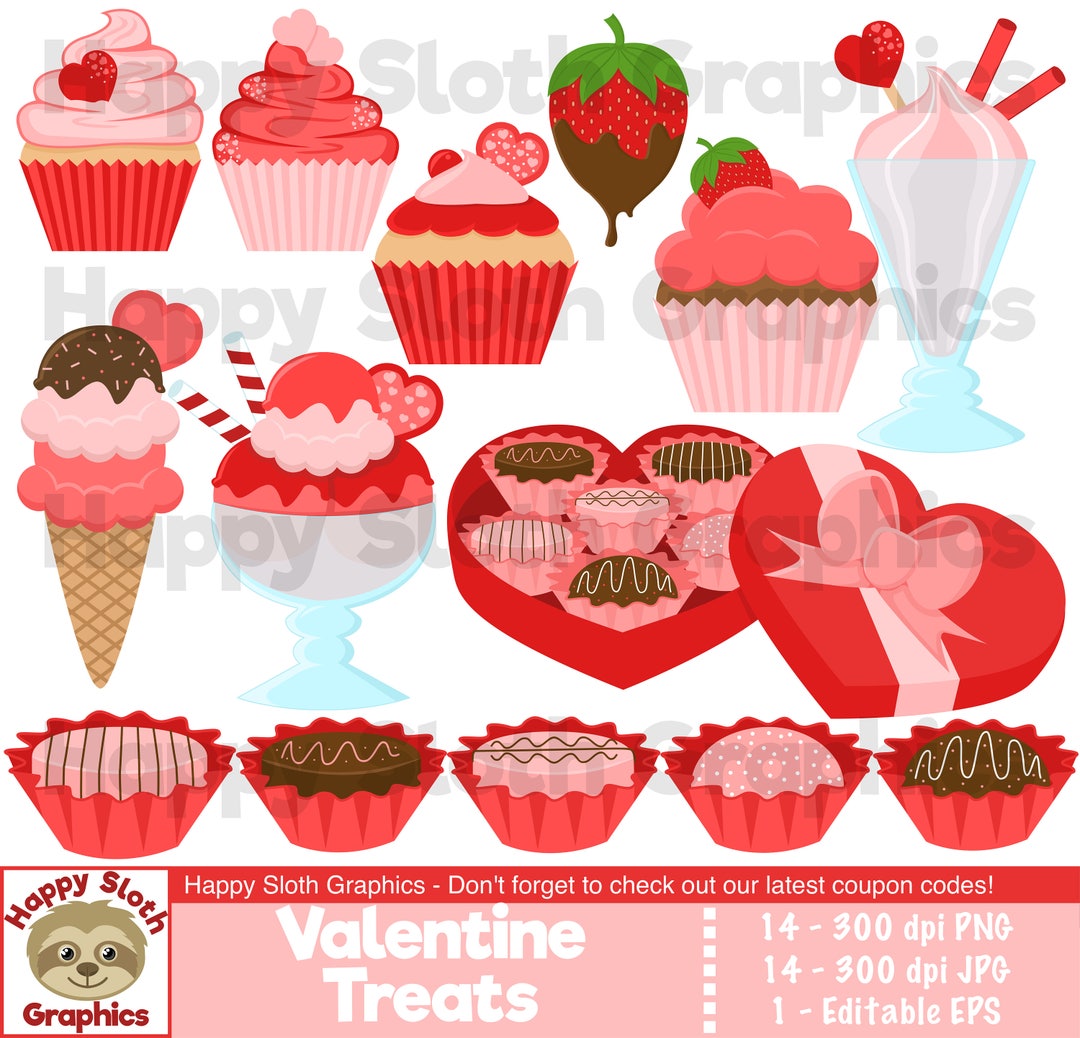 Valentines Treats Clipart Set, Personal and Commercial Use Vector ...