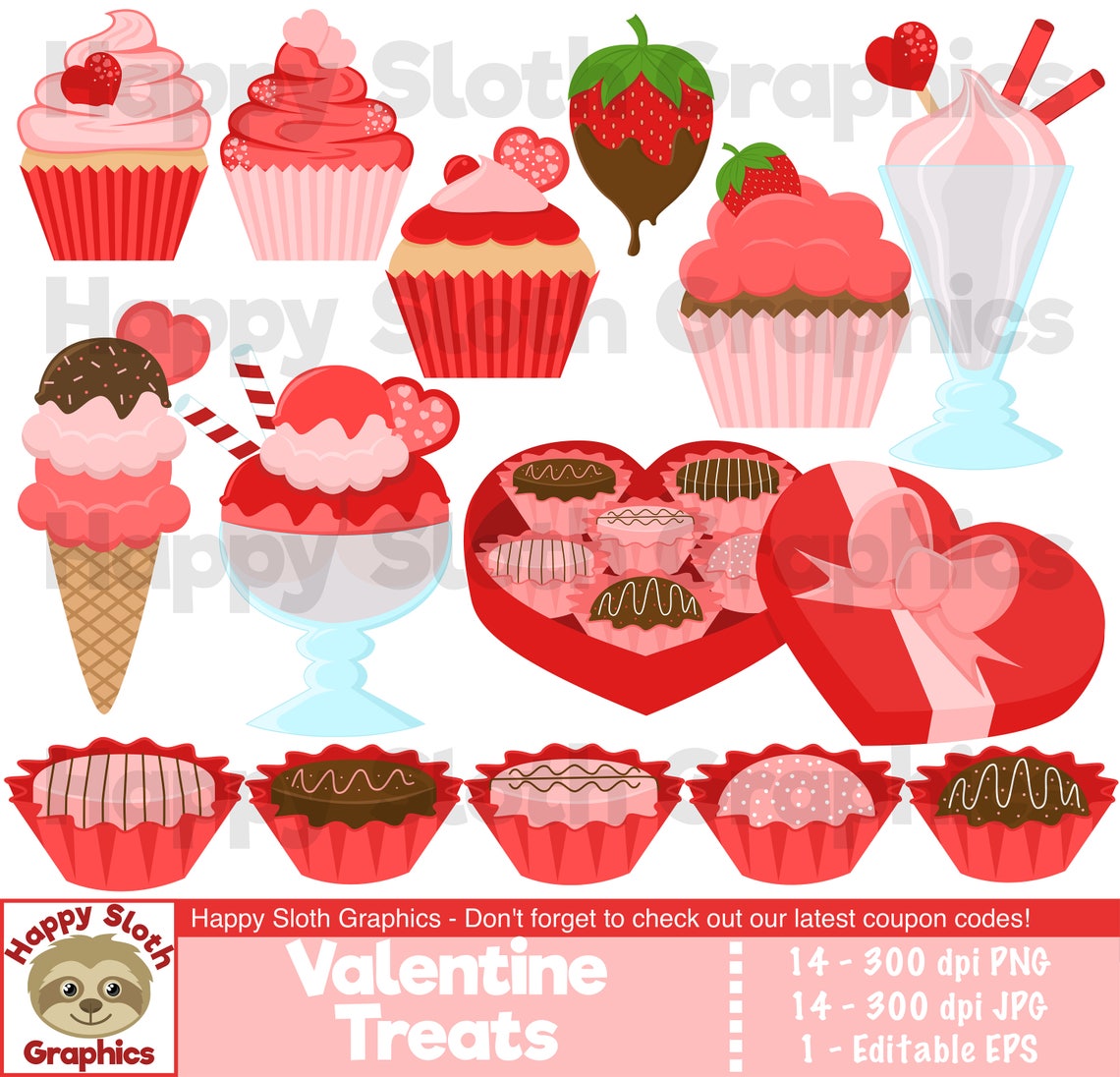 Valentines Treats Clipart Set, Personal and Commercial Use Vector ...