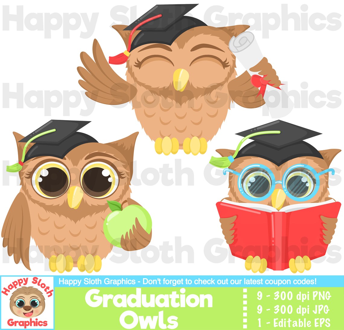 Graduation Owls Clipart Set, Personal and Commercial Use Vector School ...