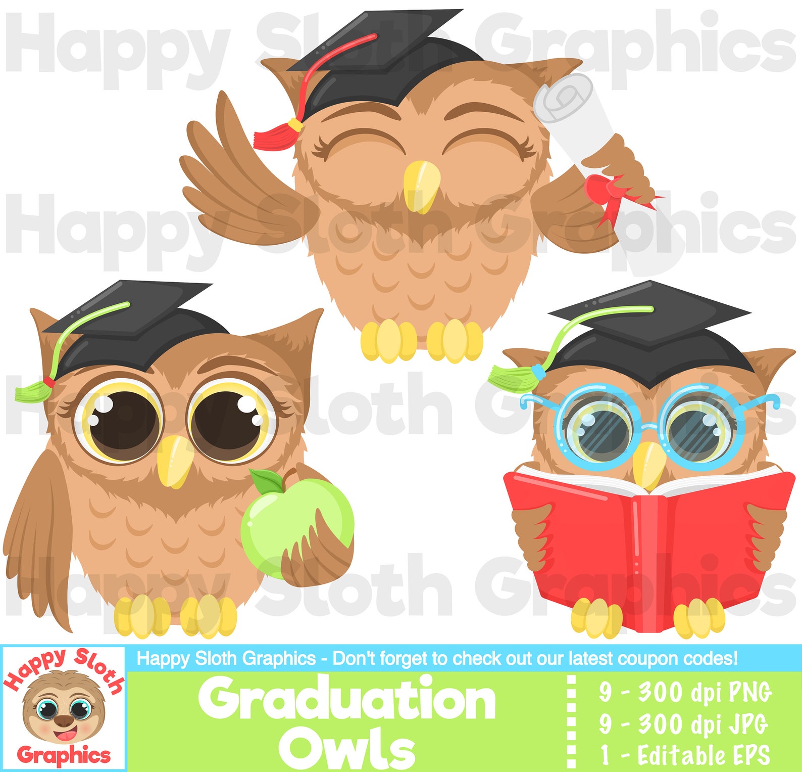 Graduation Owls Clipart Set, Personal and Commercial Use Vector School ...