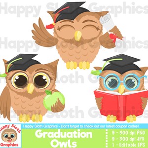 Graduation Owls Clipart Set, Personal and Commercial Use Vector School ...