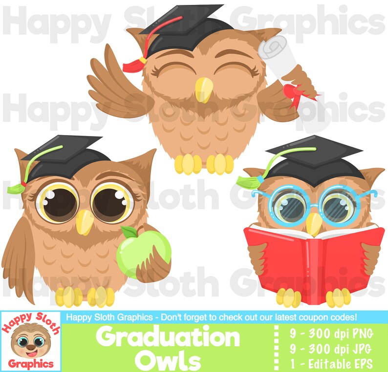 Graduation Owls Clipart Set, Personal and Commercial Use Vector School ...