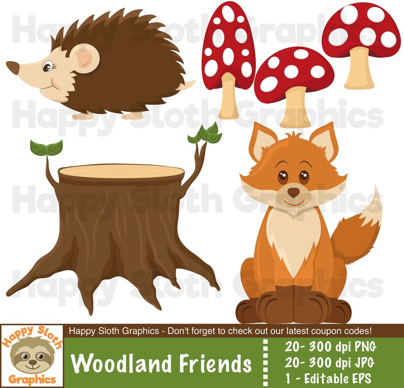 Woodland Friends Clipart Set, Personal and Commercial Use Vector ...