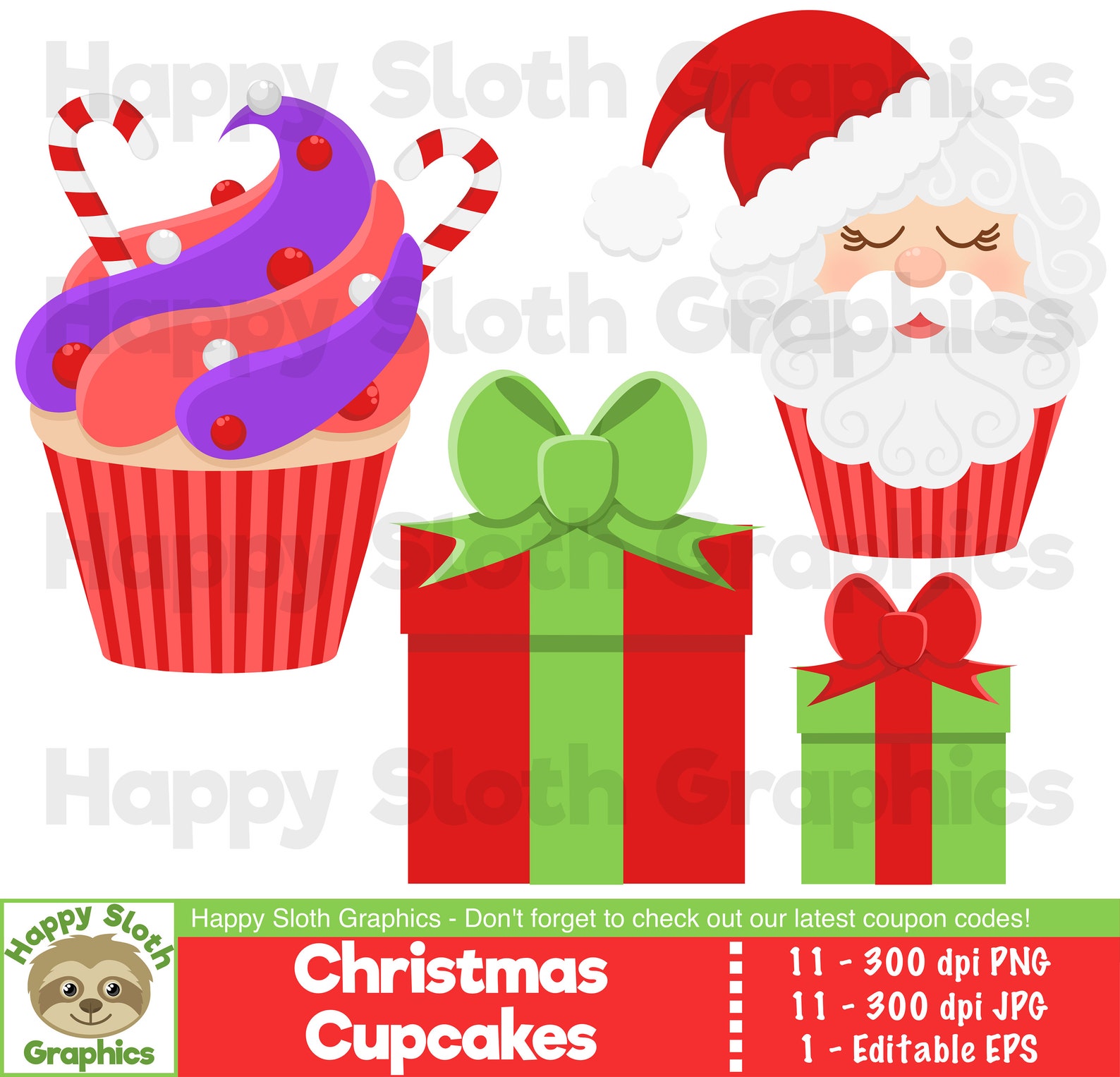 Christmas Cupcakes Clipart Set, Personal and Commercial Use Vector Food ...