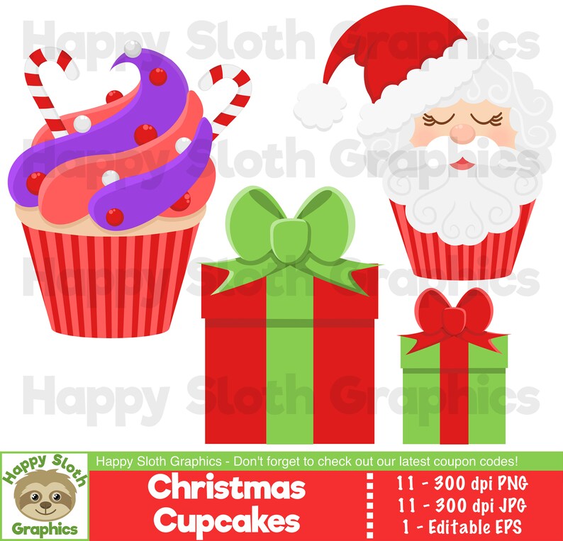 Christmas Cupcakes Clipart Set, Personal and Commercial Use Vector Food ...