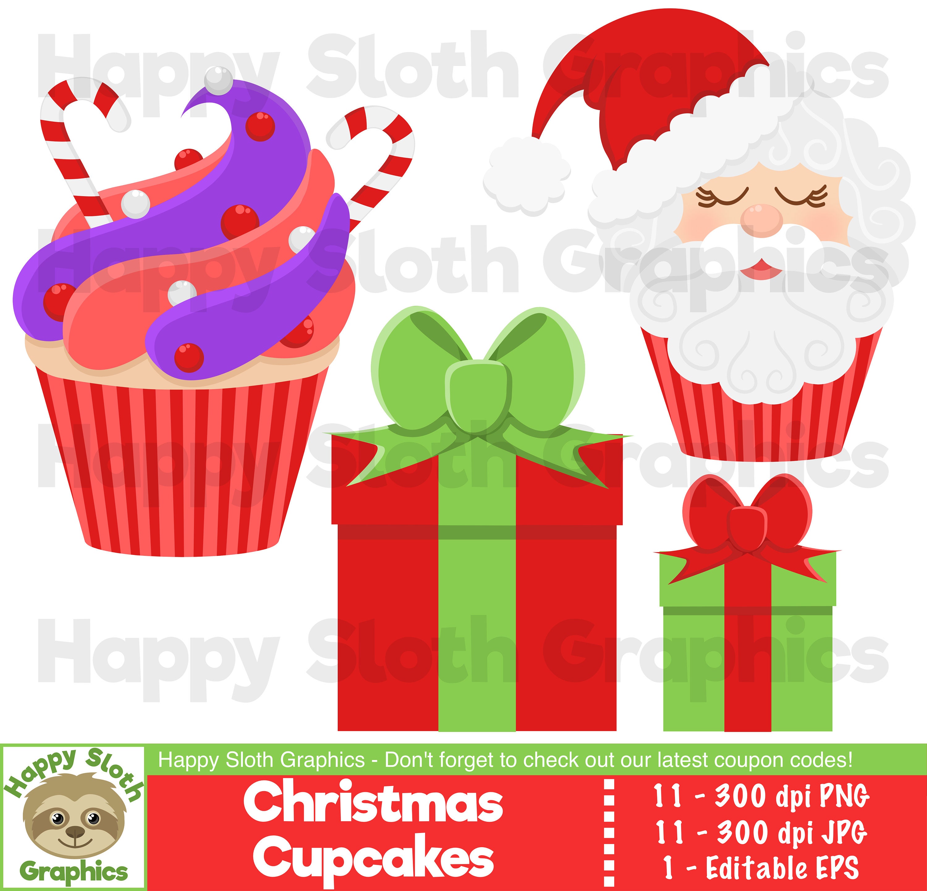 Christmas Cupcakes Clipart Set, Personal and Commercial Use Vector Food ...