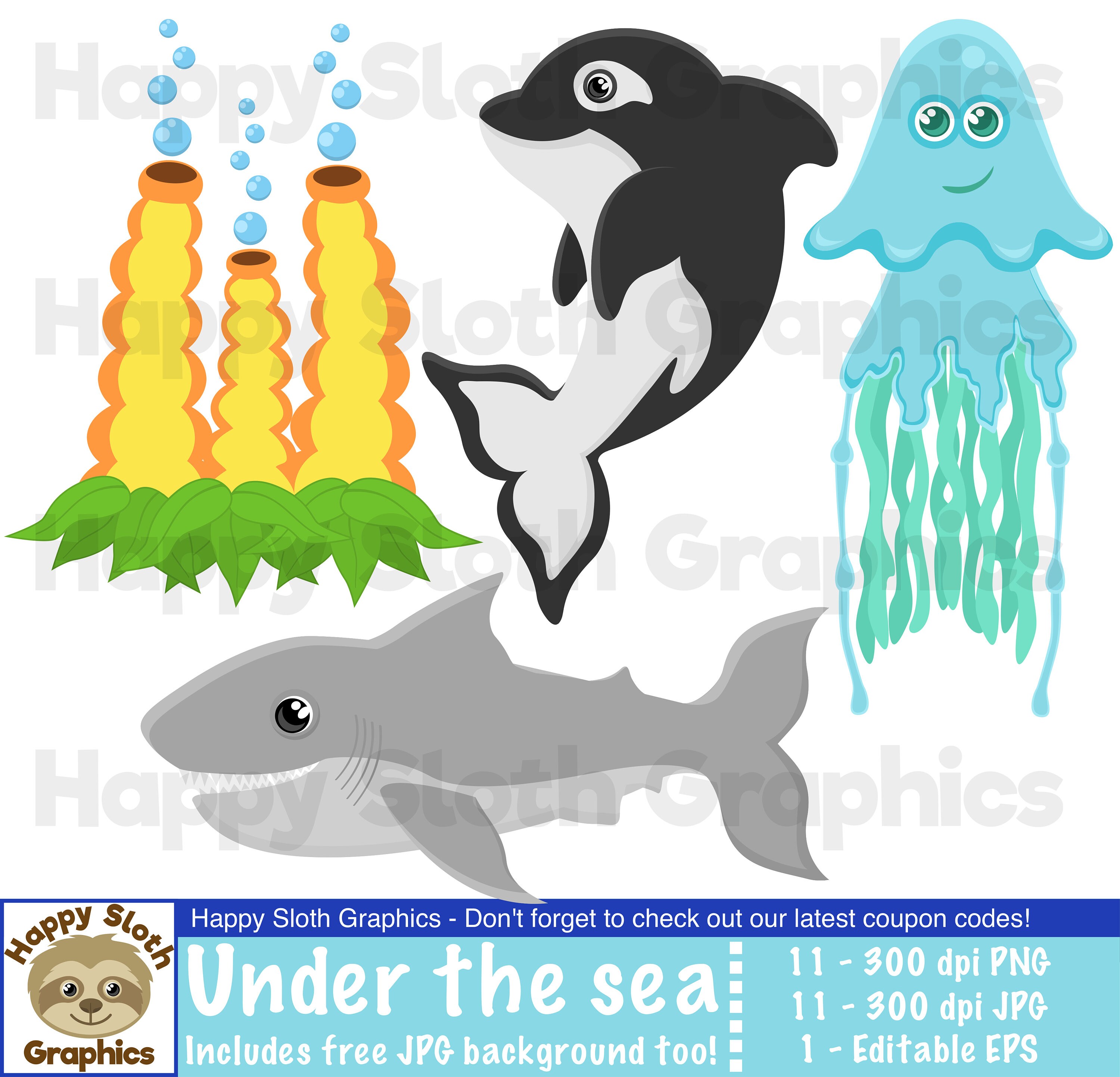 Under the Sea Clipart Set, Personal and Commercial Use Vector Sealife ...