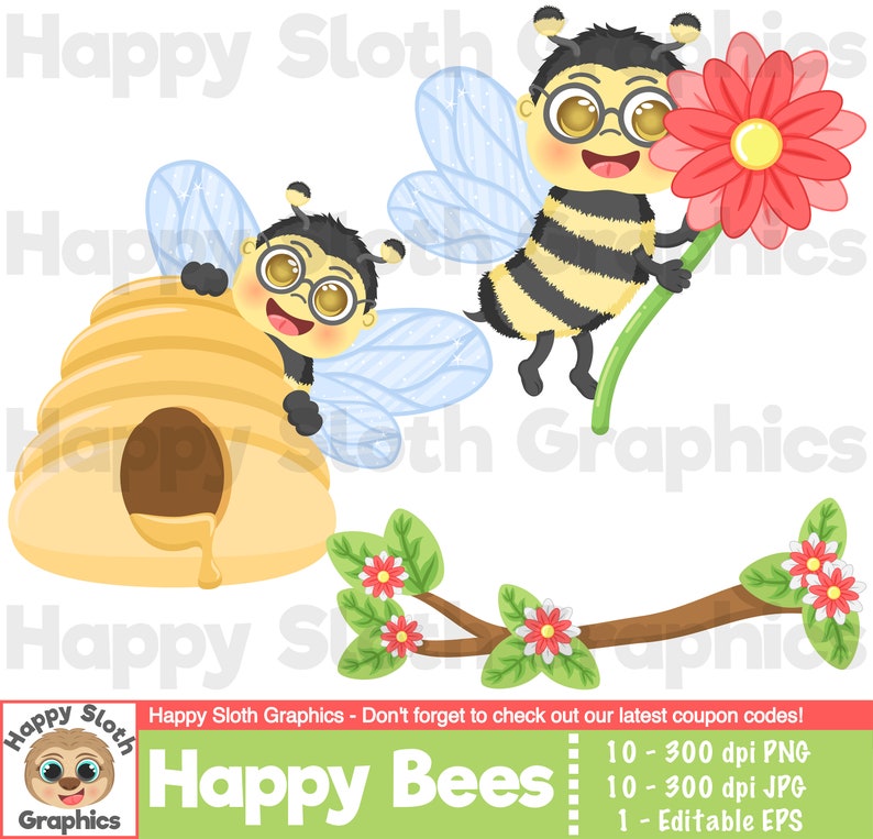 Happy Bees Clipart Set Personal and Commercial Use Vector - Etsy