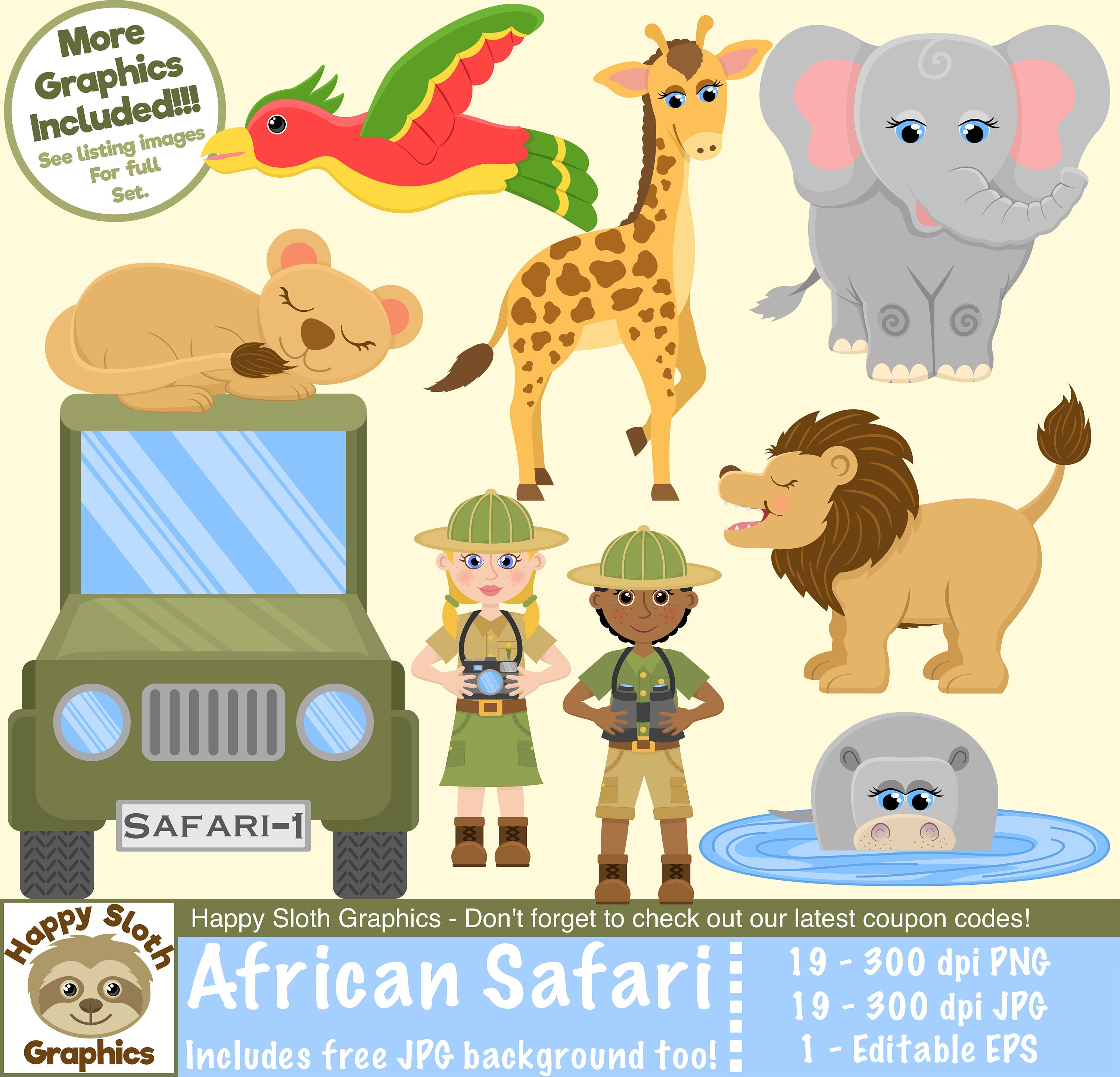 Safari Clipart Set, Personal and Commercial Use Vector African Safari ...
